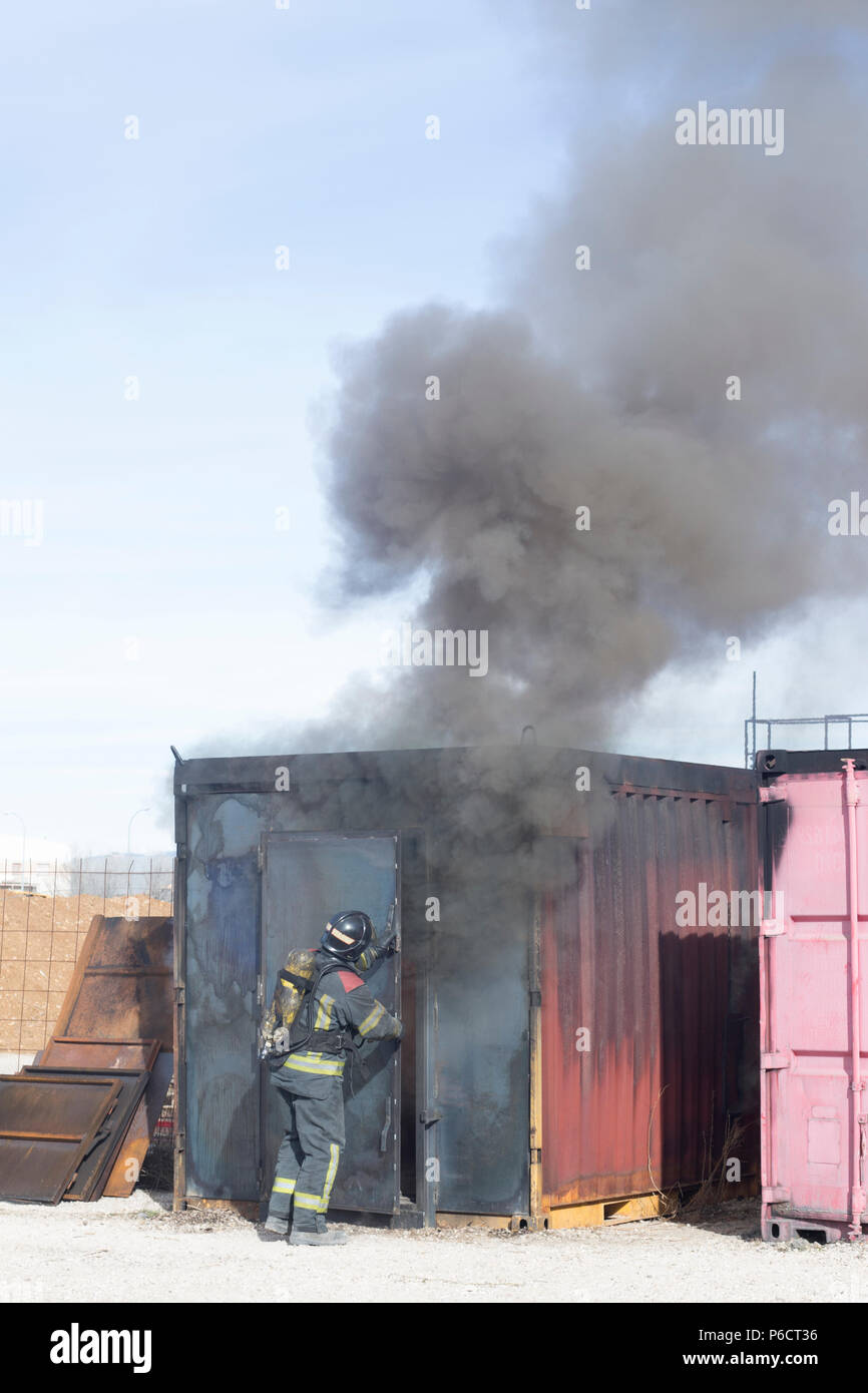 Fire station firefighter training equipment used by fireman to simulate ...