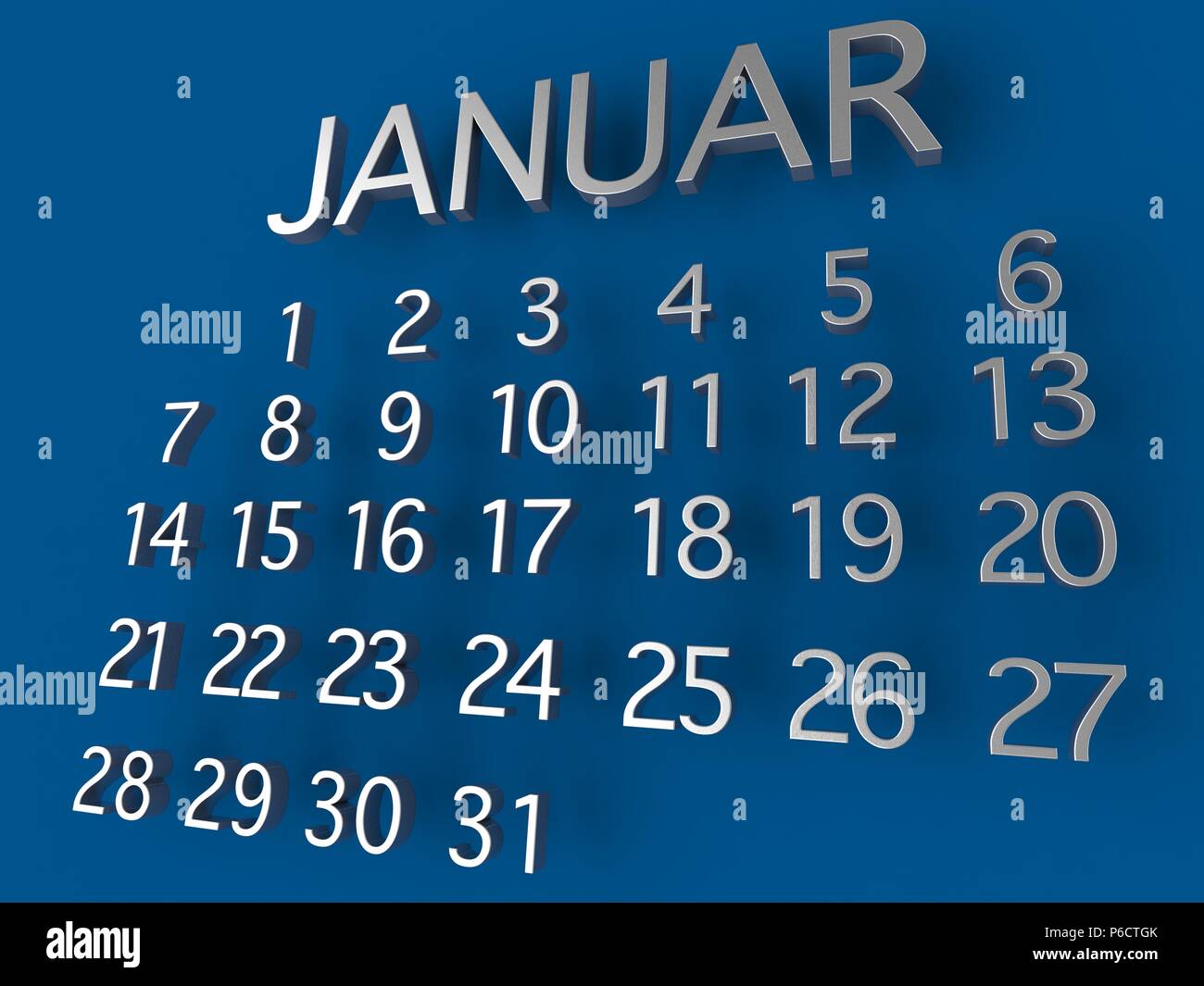January Calender 3D metal on blue background Stock Photo - Alamy
