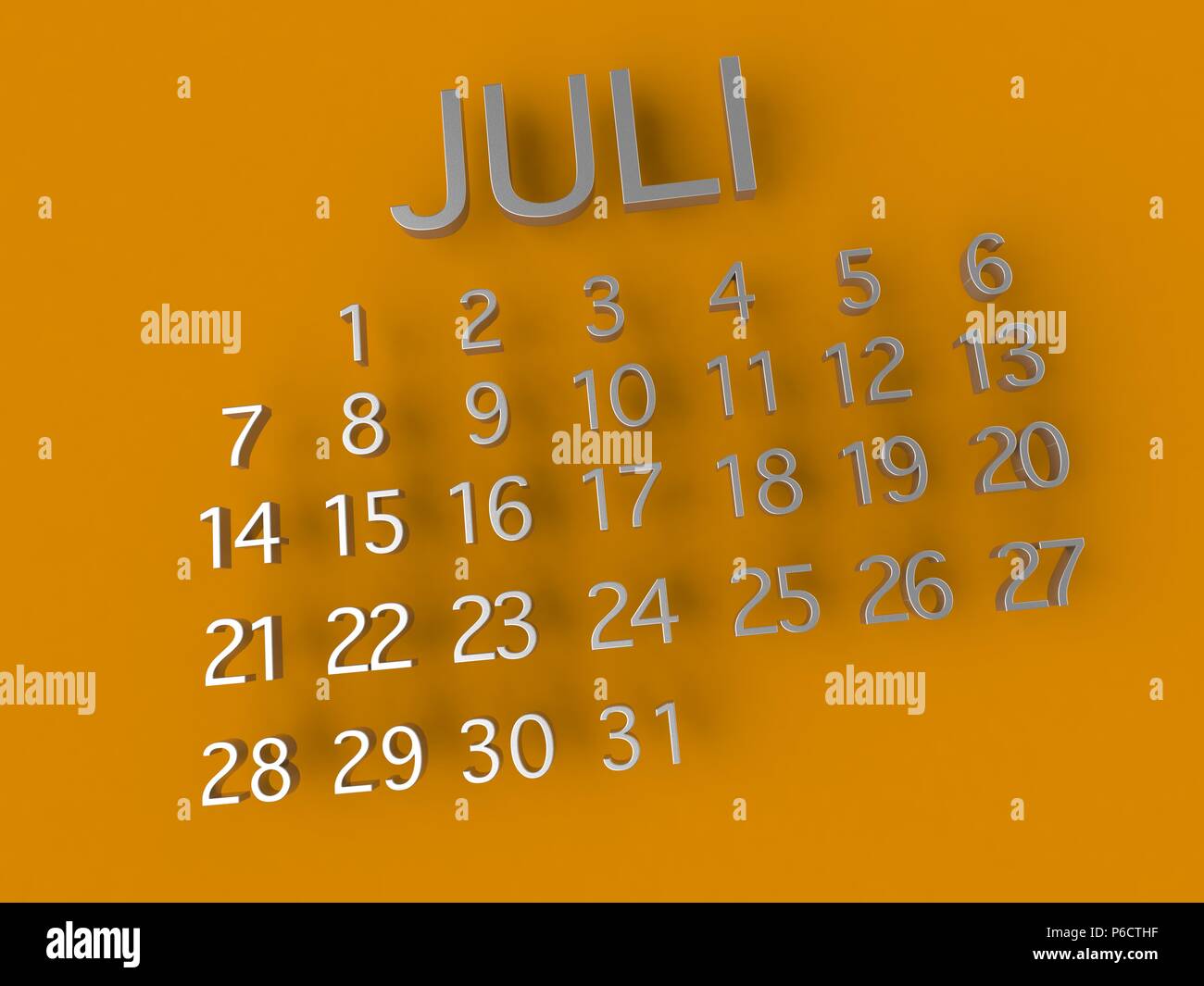 Juli Calender 3D metal on orange background Stock Photo - Alamy