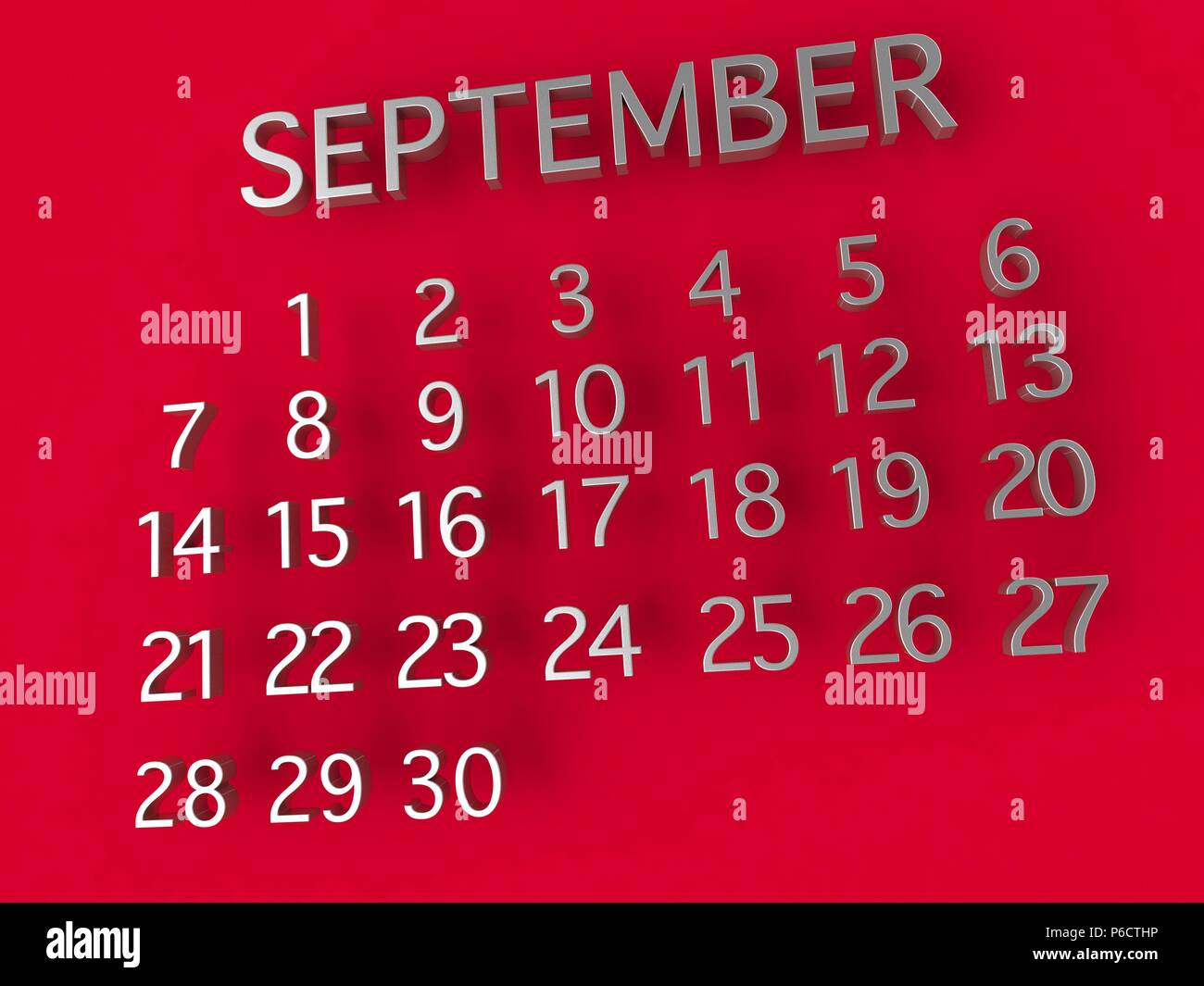 September Calender 3D metal on red background Stock Photo - Alamy