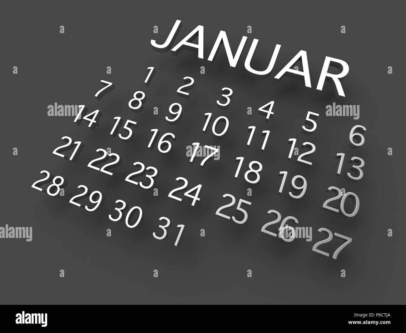 January Calender 3D metal on grey background Stock Photo - Alamy