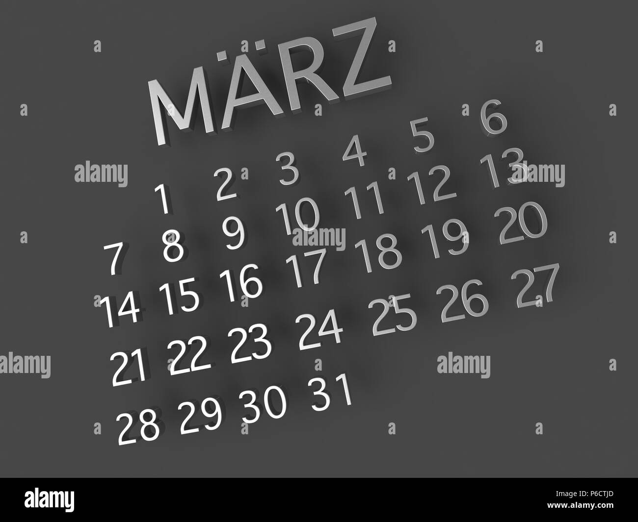 Maerz Calender 3D metal on grey background Stock Photo - Alamy
