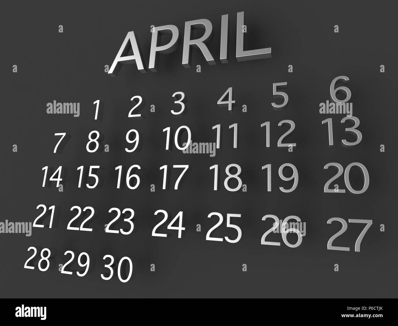 April Calender 3D metal on grey background Stock Photo - Alamy
