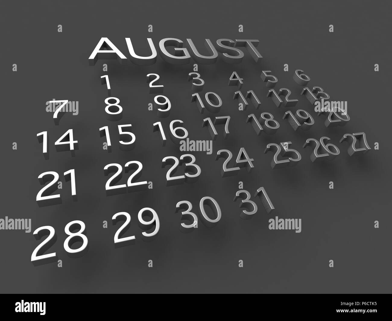 August Calender 3D metal on grey background Stock Photo - Alamy