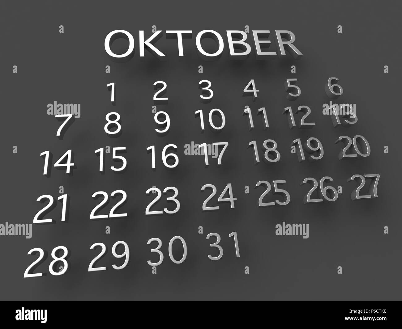Oktober Calender 3D metal on grey background Stock Photo - Alamy