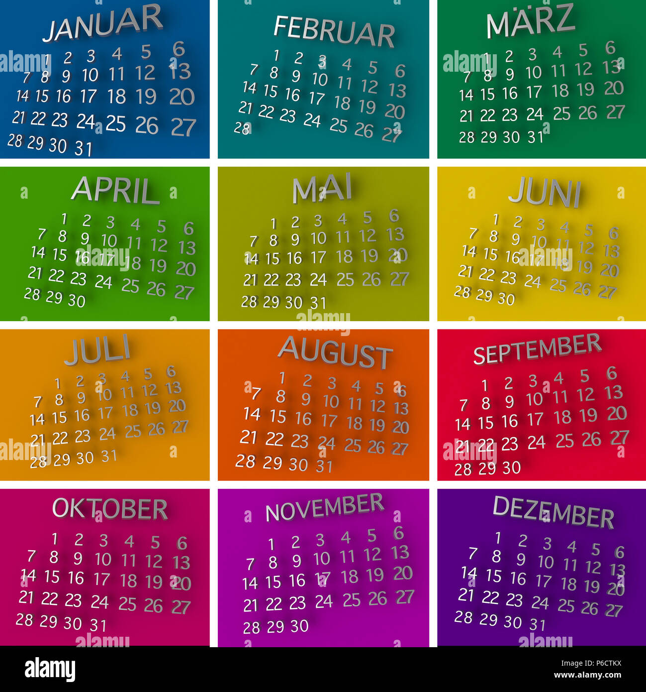 Year Calender 3D metal on colored background Stock Photo - Alamy
