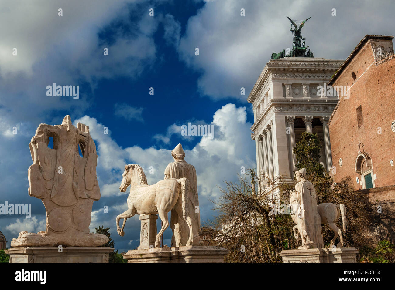 Capitoline Hill monumental balustrade with ancient roman statues and ...