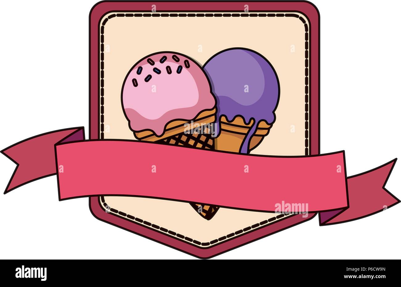 shield badge with ice cream cones and decorative ribbon over white ...