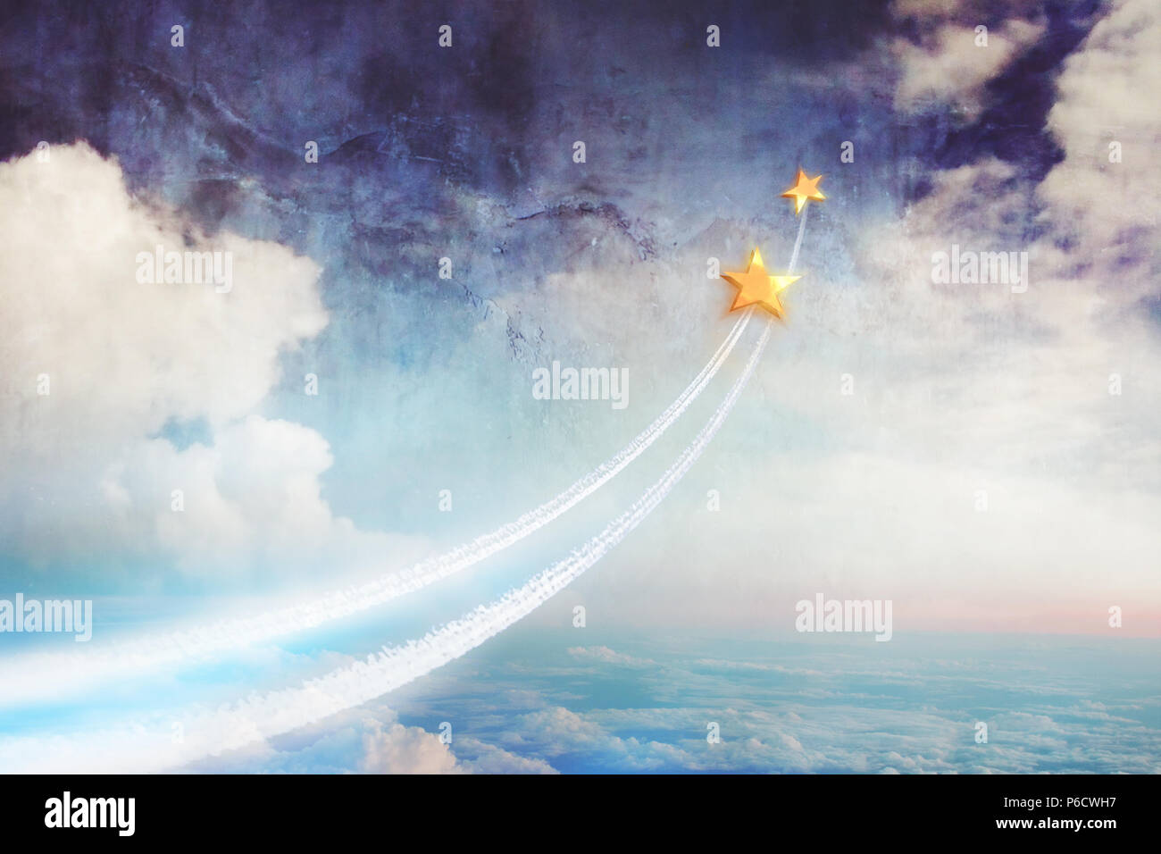 Two stars flying above the clouds, up into space. Dream together ...