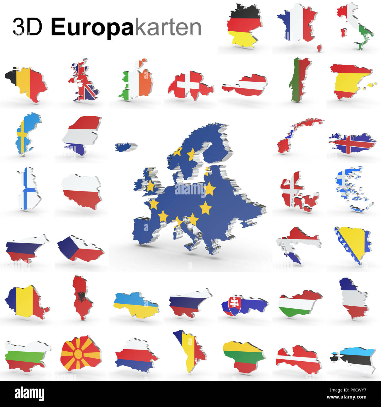 Europe 3D countrie maps isolated on white background Stock Photo - Alamy