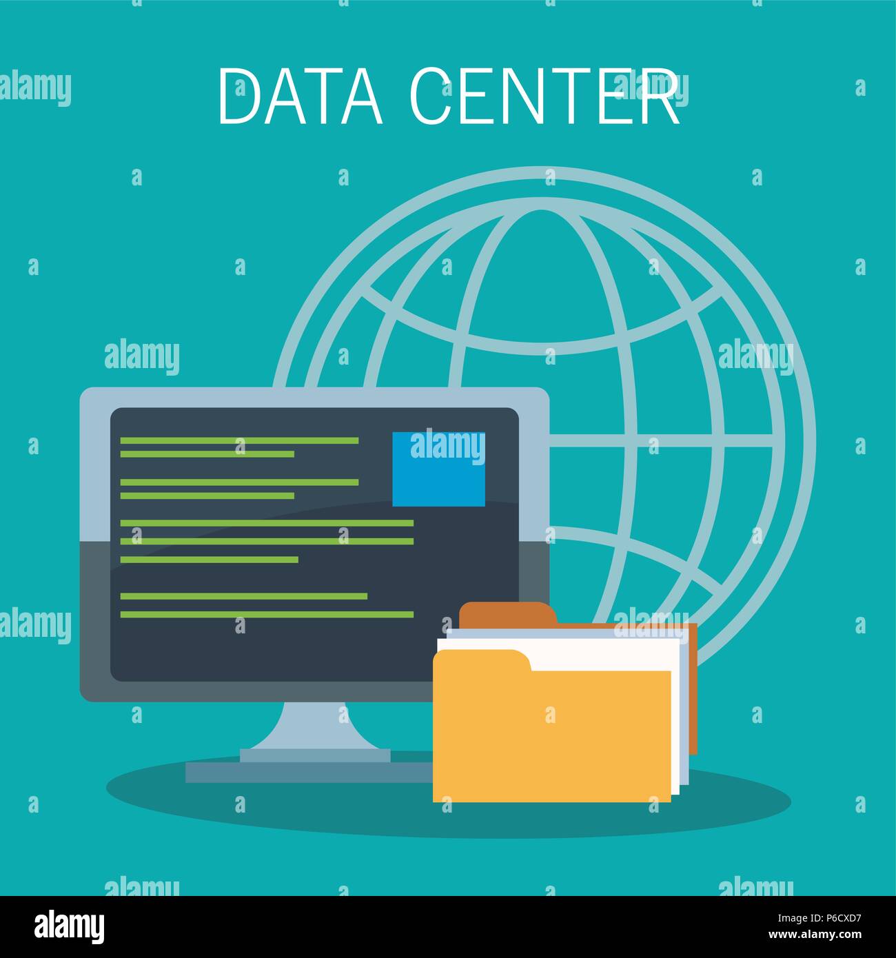 Data center computer screen and folder vector illustration graphic ...