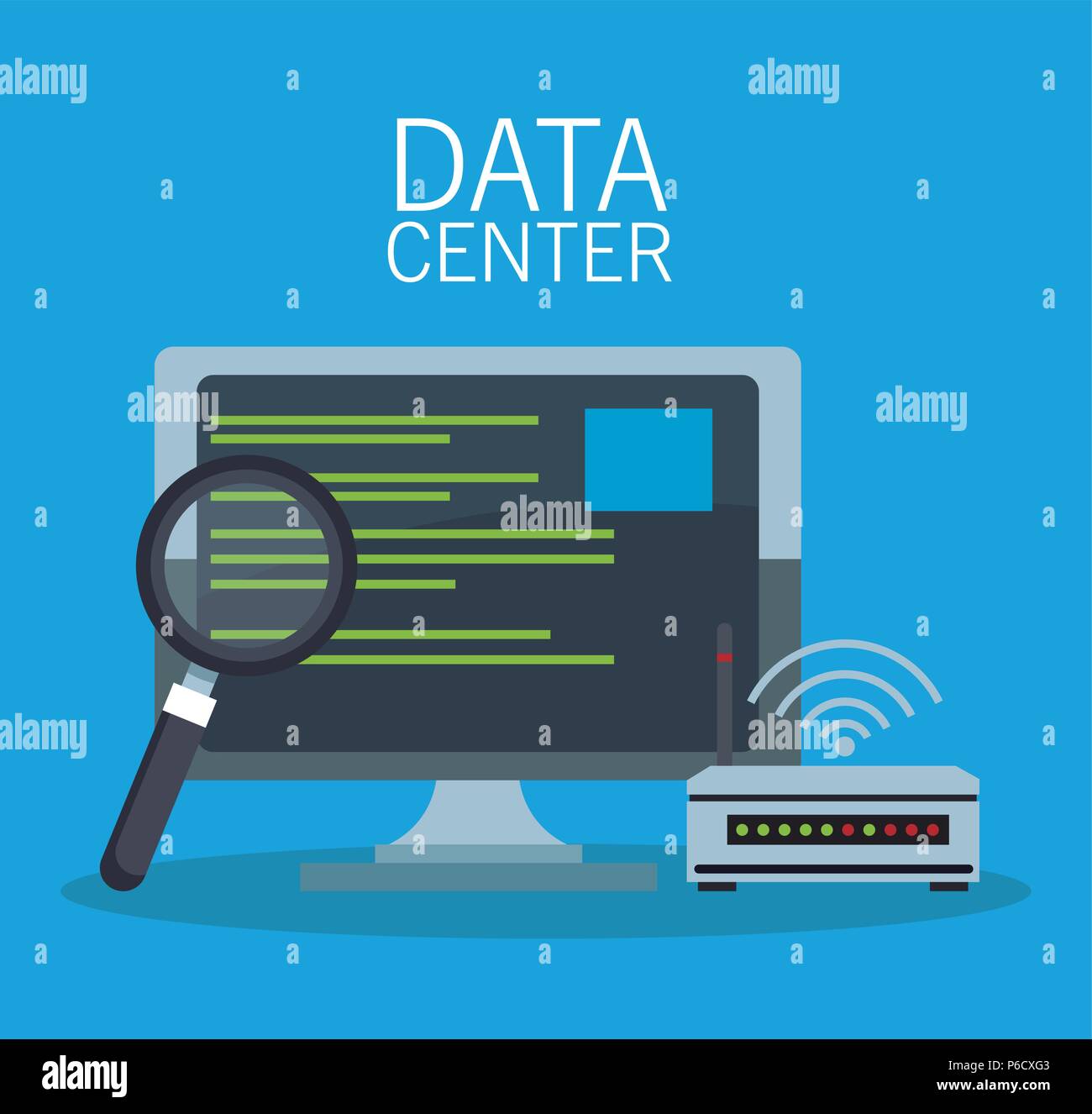 Data center computer and wifi router vector illustration graphic design ...