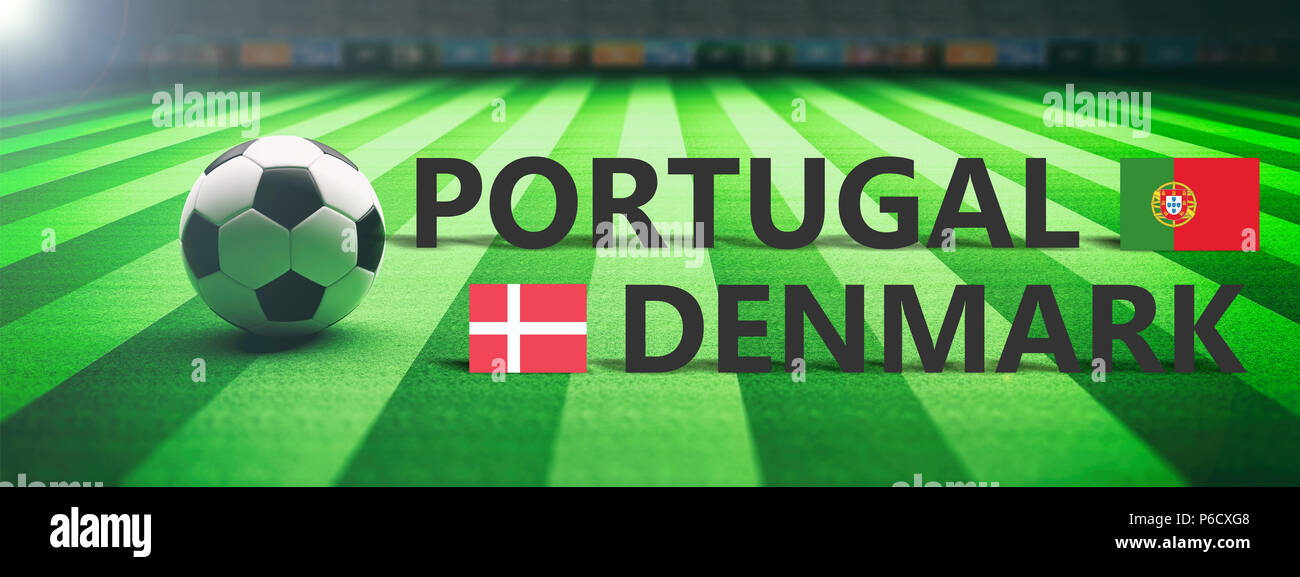 Portugal vs Denmark, soccer, football final match. 3d illustration ...