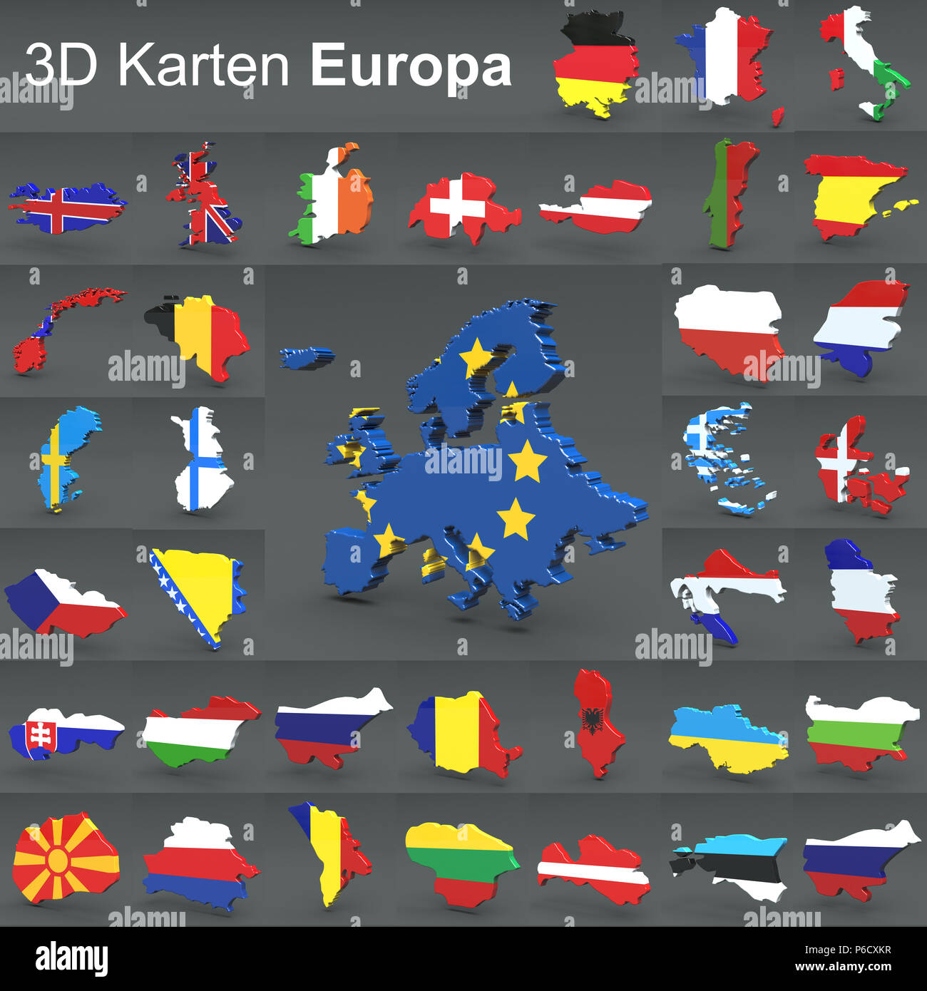 Europe 3D countrie maps isolated on dark background Stock Photo - Alamy