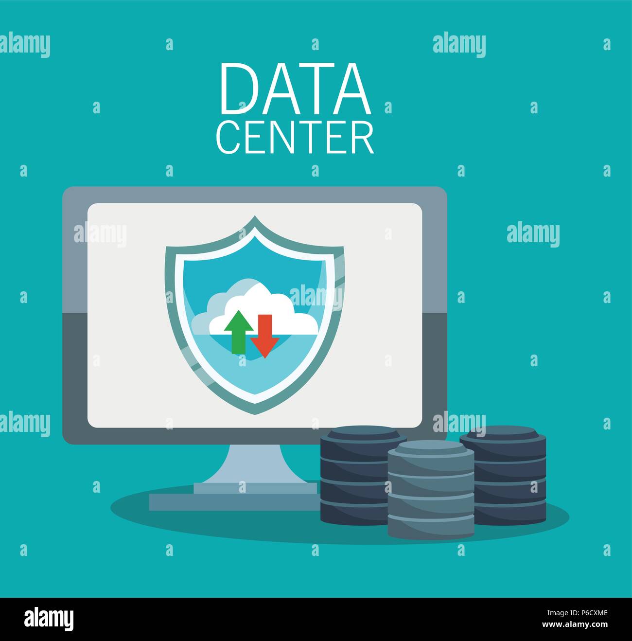 Data center technology computer screen servers vector illustration ...