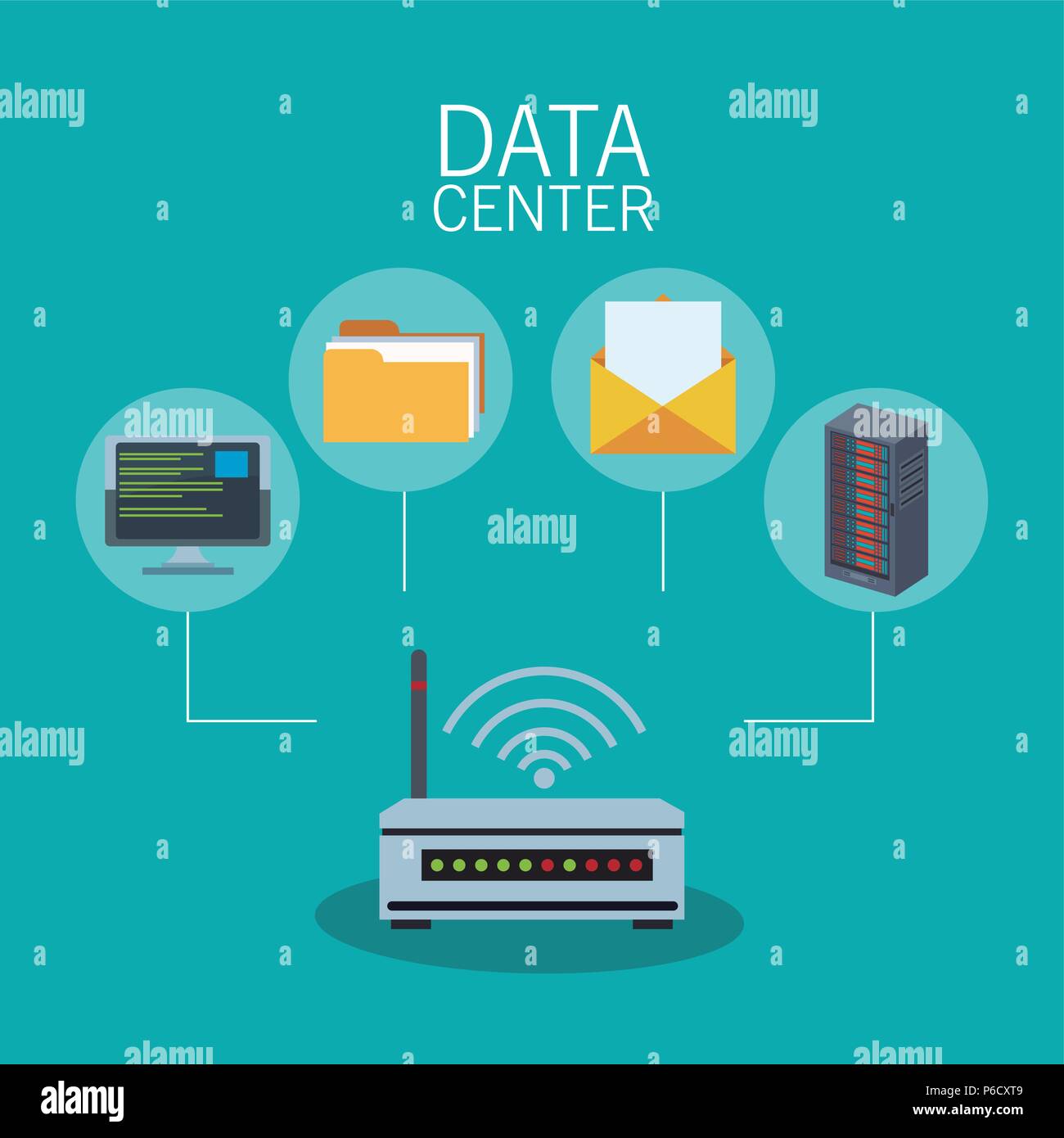 Data center technology round symbols vector illustration graphic design ...