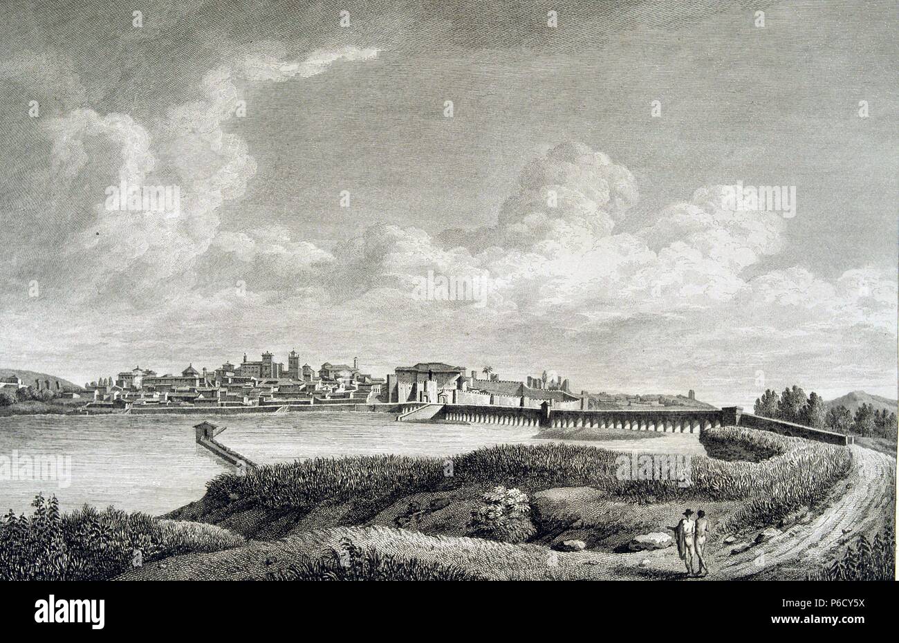 BADAJOZ. MERIDA. VISTA GENERAL. DIBUJO DE LIGER. LITOGRAFIA DEL SIGLO ...