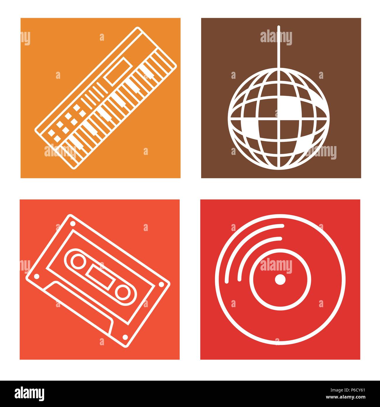 Set of music icons collection on colorful squares vector illustration ...