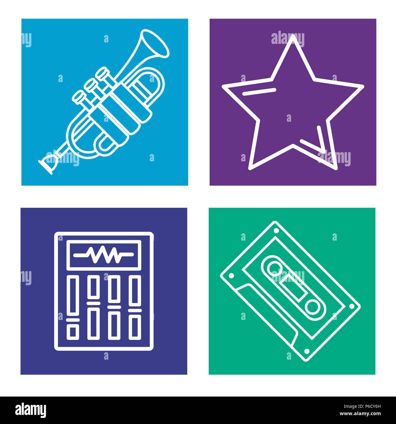 Set of music icons collection on colorful squares vector illustration ...