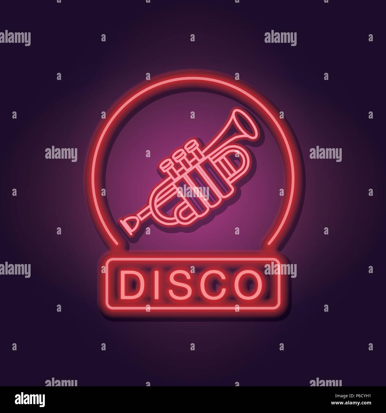 Disco trumpet emblem neon lights over dark background vector ...