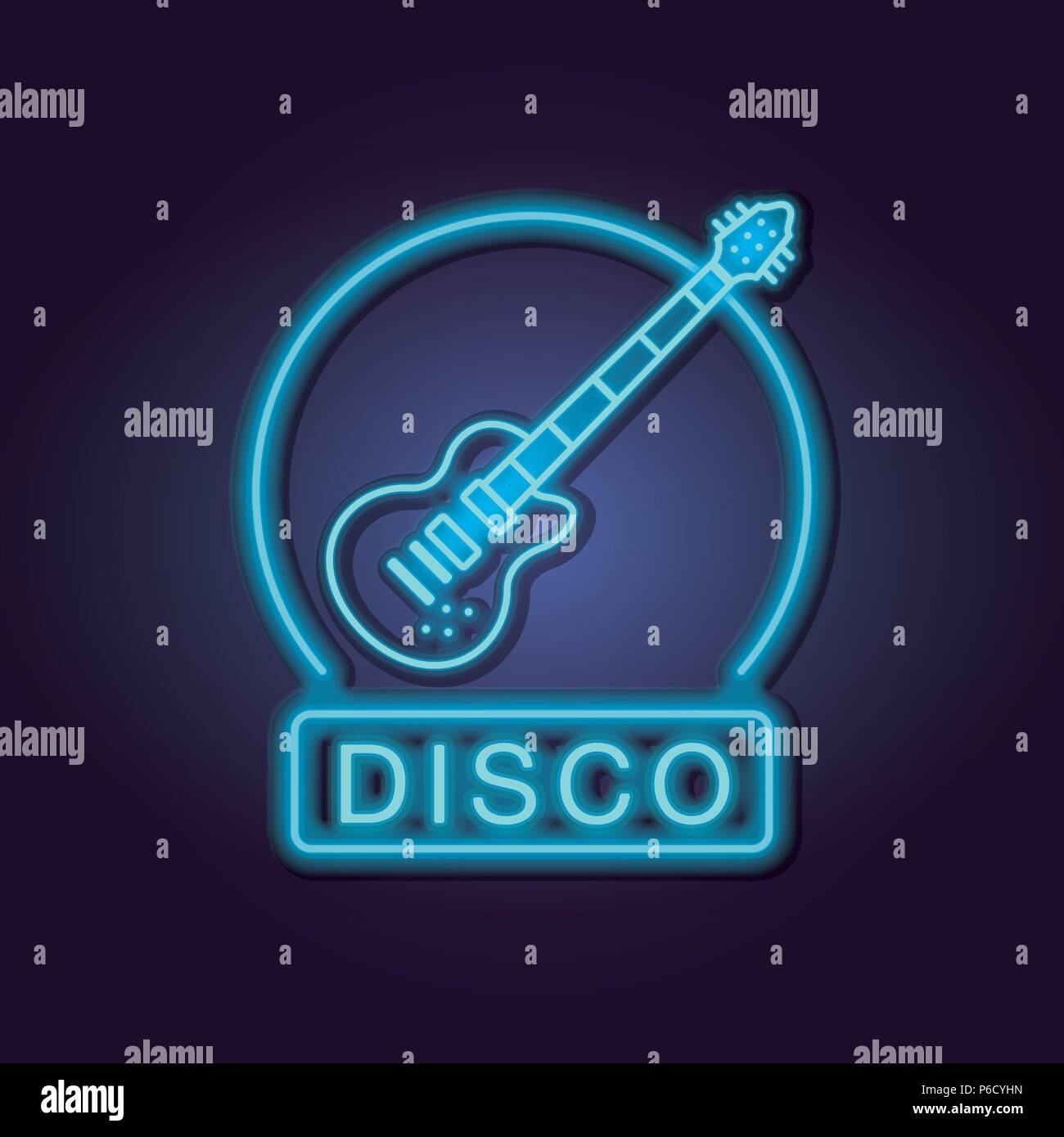 Disco guitar emblem neon lights over dark background vector ...