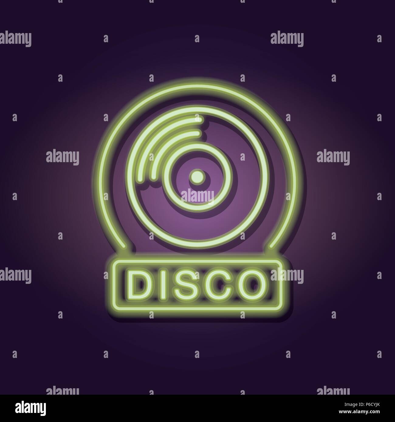 Disco emblem neon lights over dark background vector illustration ...