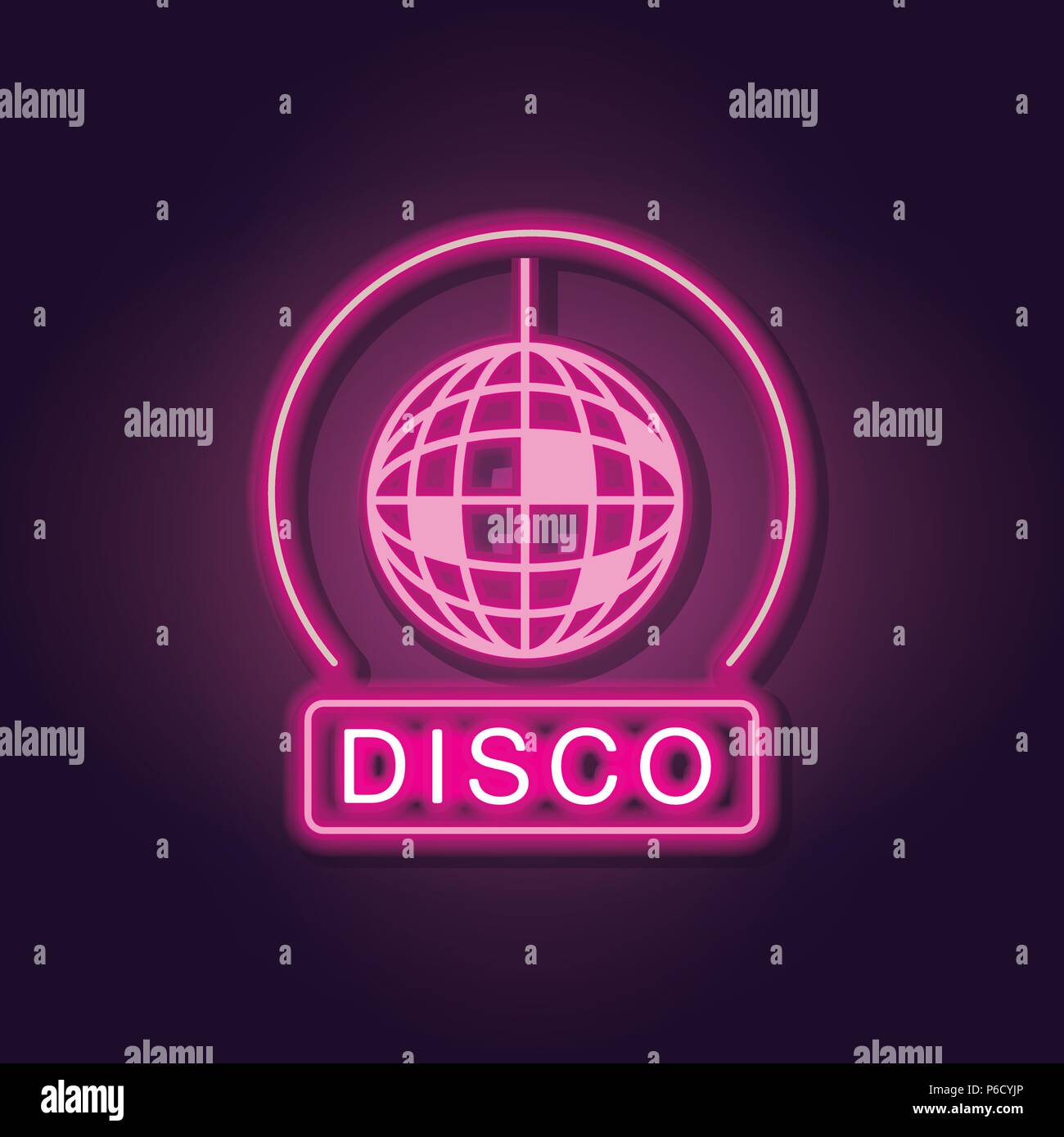 Disco emblem neon lights over dark background vector illustration ...