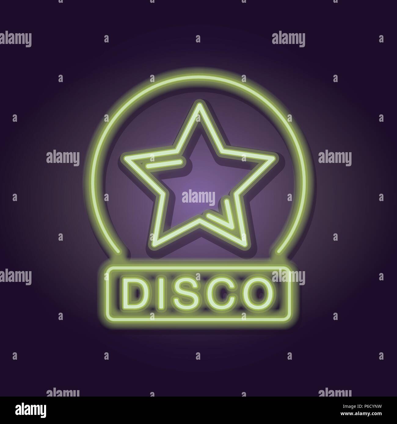 Disco star emblem neon lights over dark background vector illustration ...