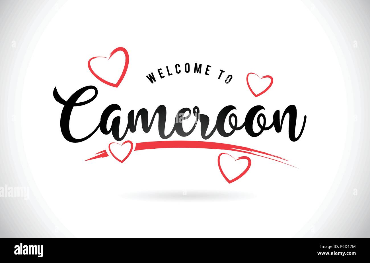 Cameroon Welcome To Word Text with Handwritten Font and Red Love Hearts ...