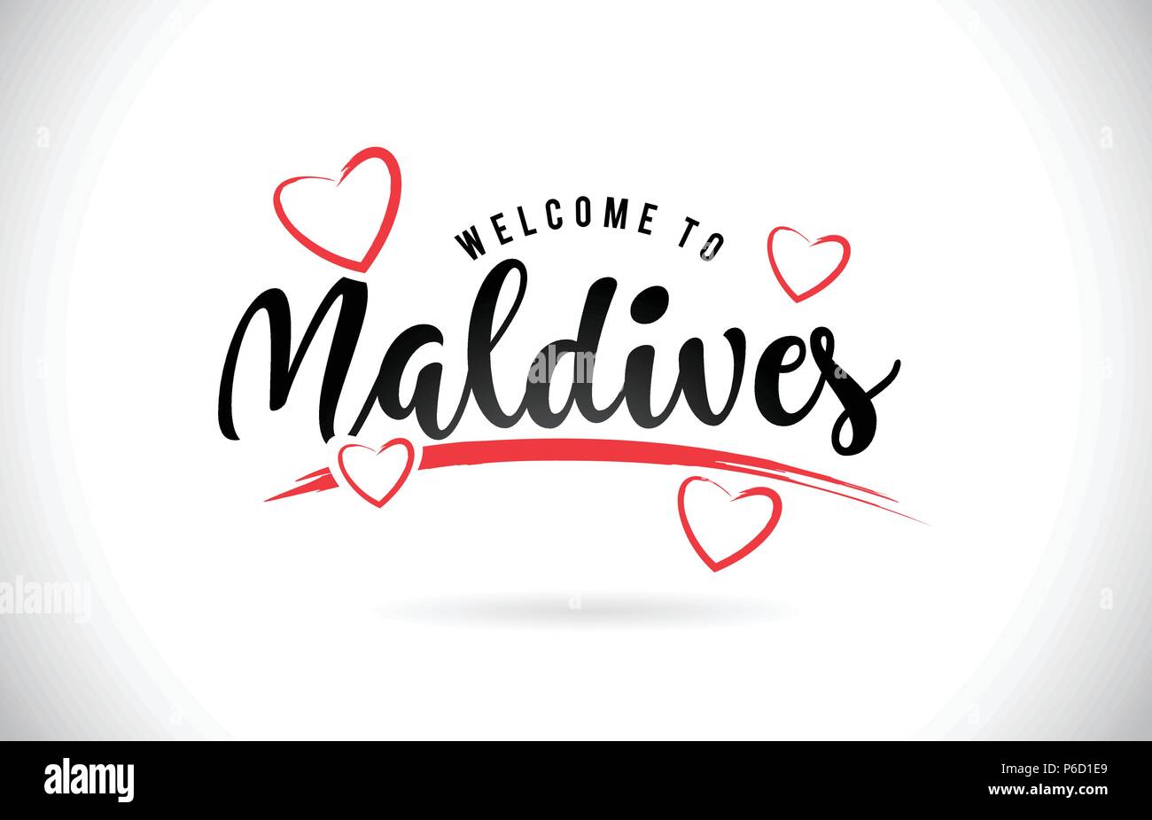 Maldives Welcome To Word Text with Handwritten Font and Red Love Hearts ...