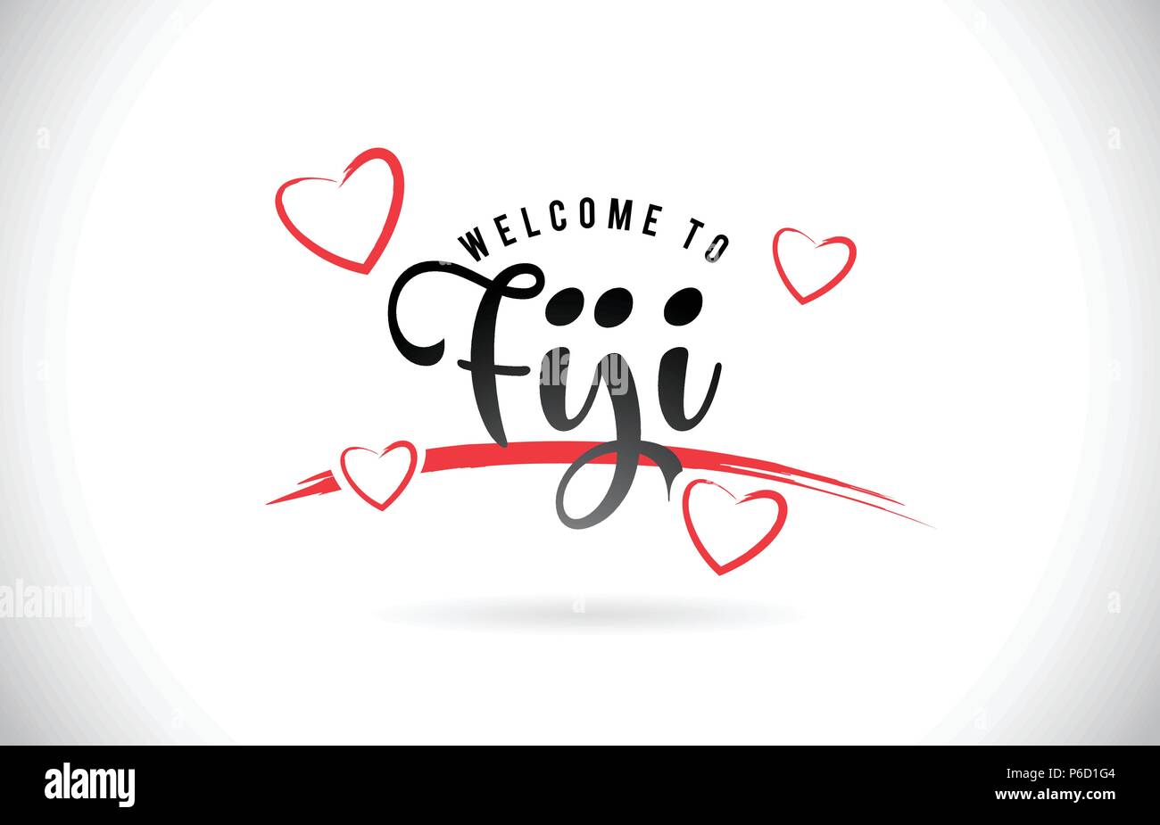 Fiji Welcome To Word Text with Handwritten Font and Red Love Hearts ...