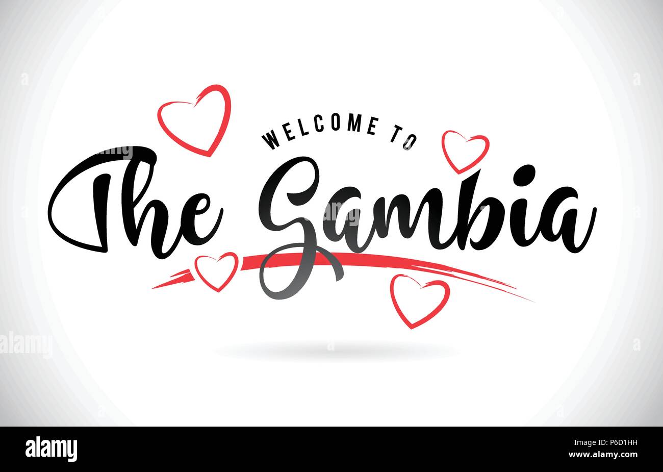 The Gambia Welcome To Word Text with Handwritten Font and Red Love ...
