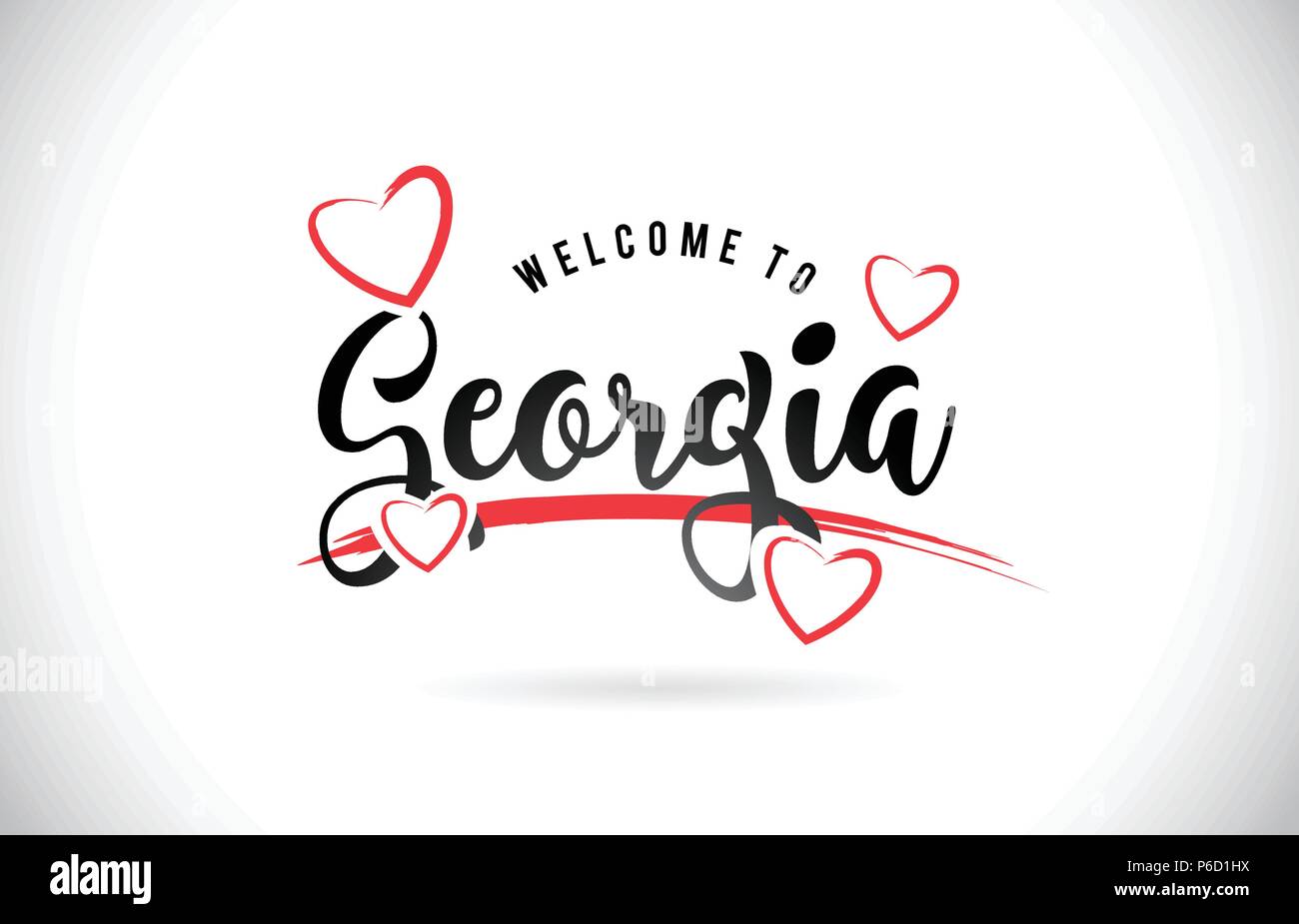 Georgia Welcome To Word Text with Handwritten Font and Red Love Hearts ...