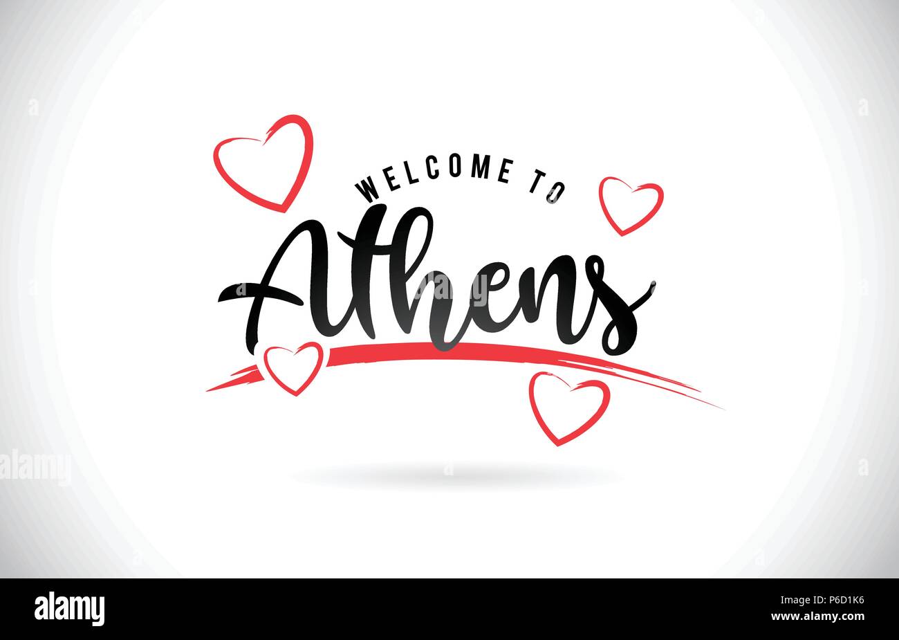 Athens Welcome To Word Text with Handwritten Font and Red Love Hearts ...