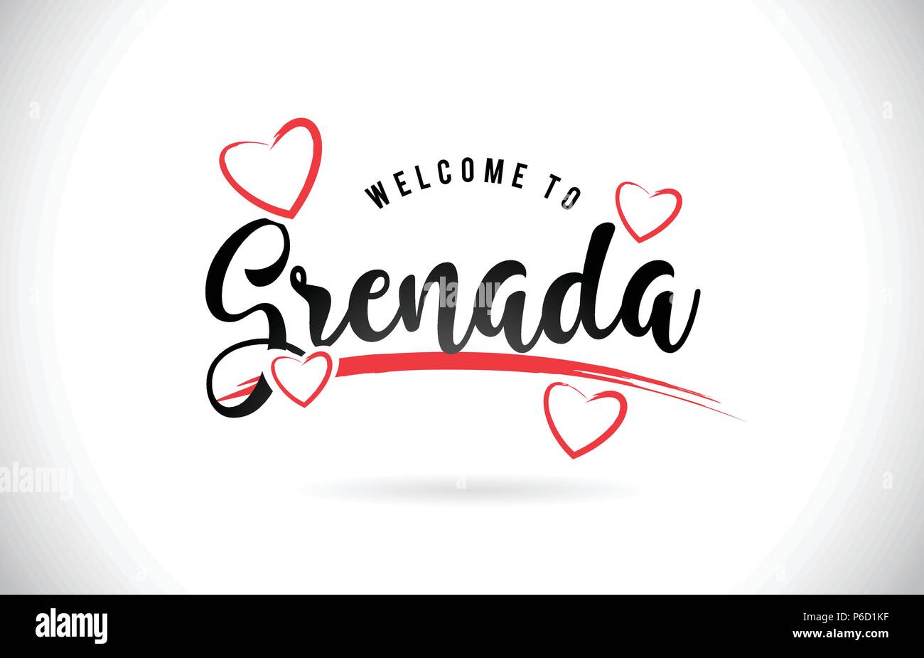 Grenada Welcome To Word Text with Handwritten Font and Red Love Hearts ...