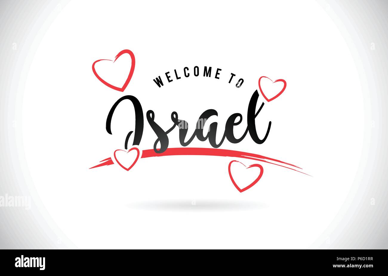 Israel Welcome To Word Text with Handwritten Font and Red Love Hearts ...