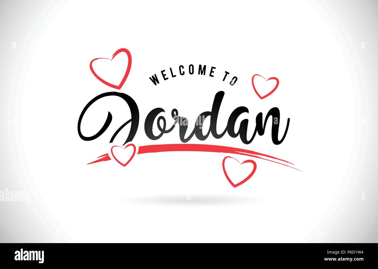 Jordan Welcome To Word Text with Handwritten Font and Red Love Hearts ...