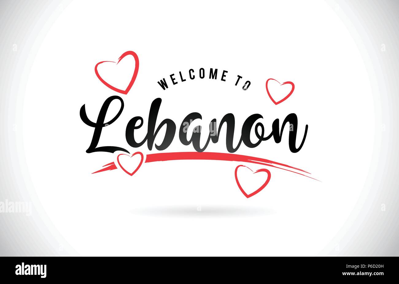 Lebanon Welcome To Word Text with Handwritten Font and Red Love Hearts ...