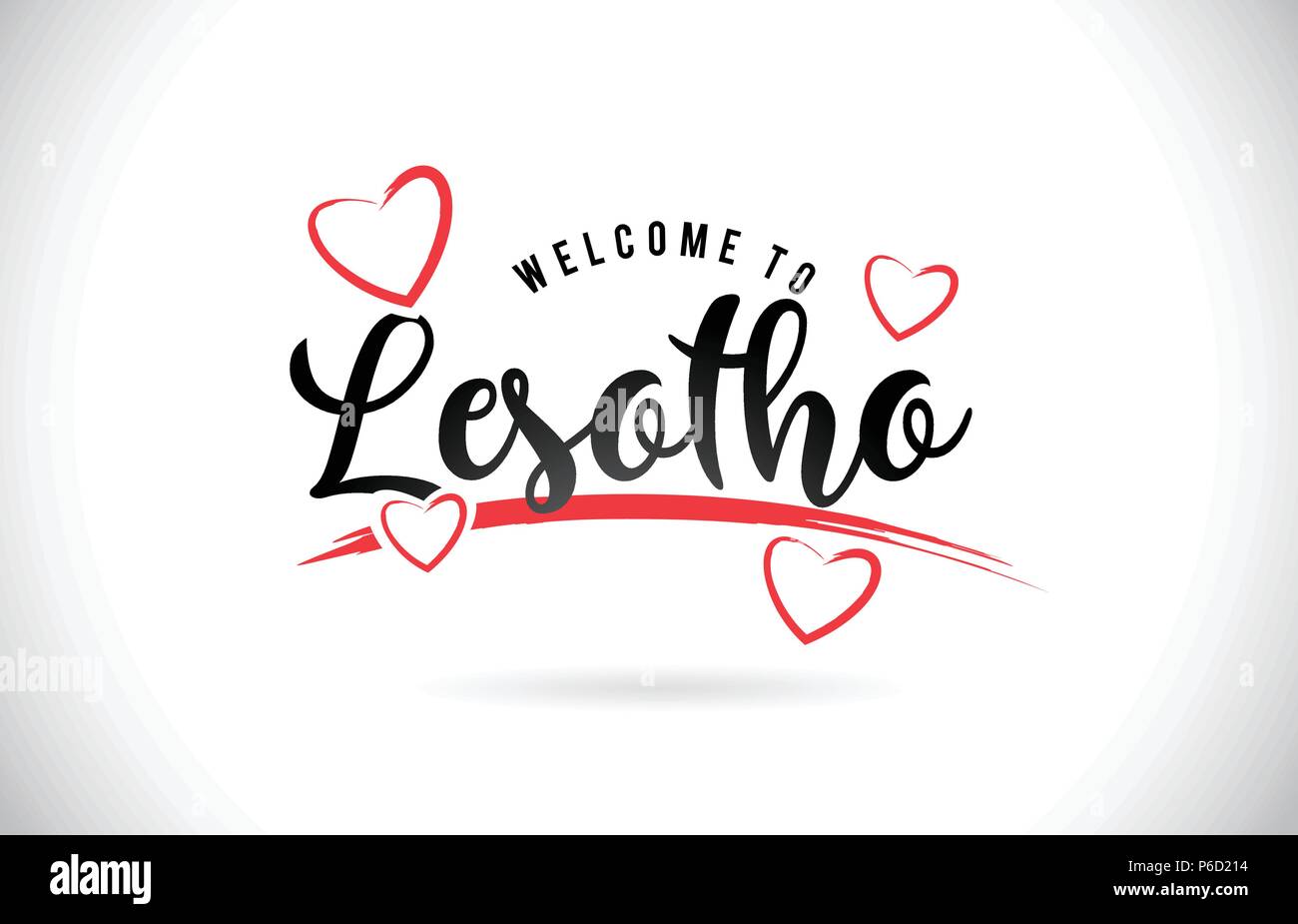 Lesotho Welcome To Word Text with Handwritten Font and Red Love Hearts ...