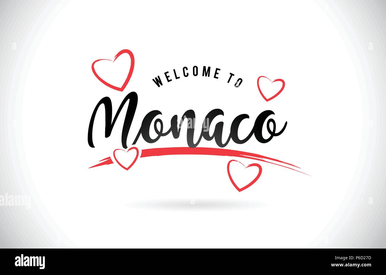 Monaco Welcome To Word Text with Handwritten Font and Red Love Hearts ...