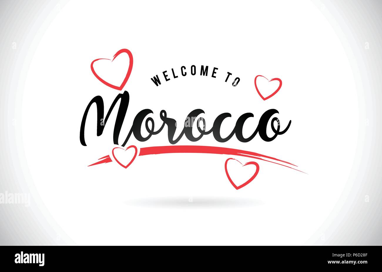Morocco Welcome To Word Text with Handwritten Font and Red Love Hearts ...