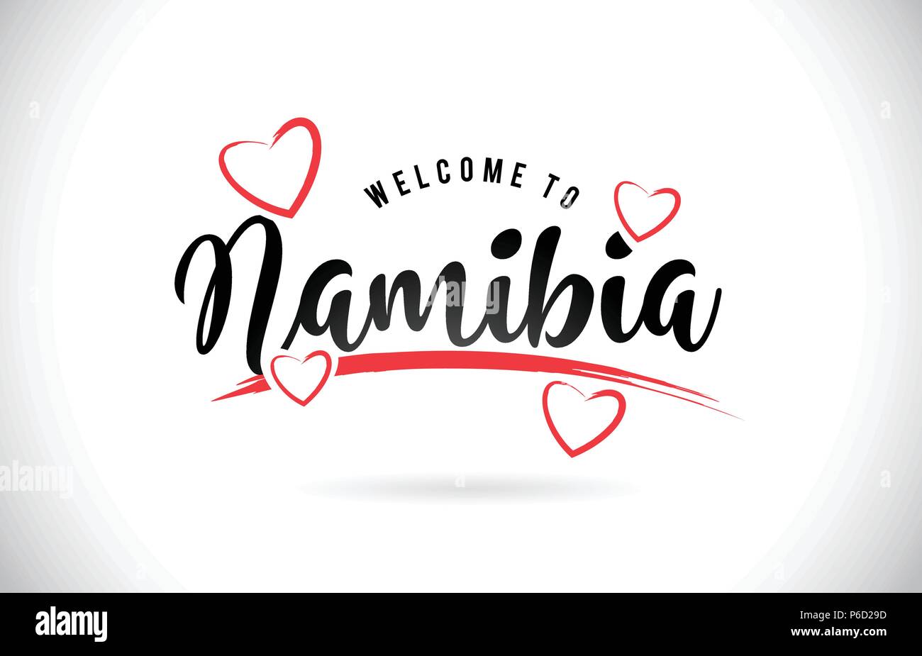 Namibia Welcome To Word Text with Handwritten Font and Red Love Hearts ...