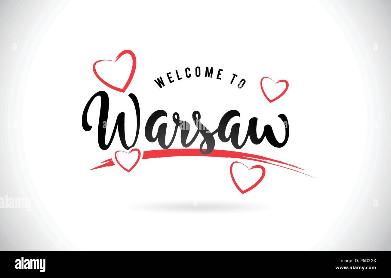 Warsaw Welcome To Word Text with Handwritten Font and Red Love Hearts ...