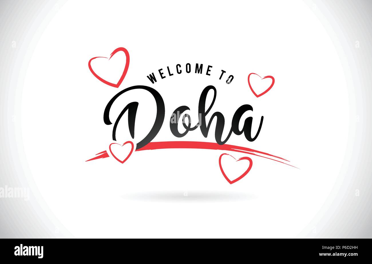 Doha Welcome To Word Text with Handwritten Font and Red Love Hearts ...
