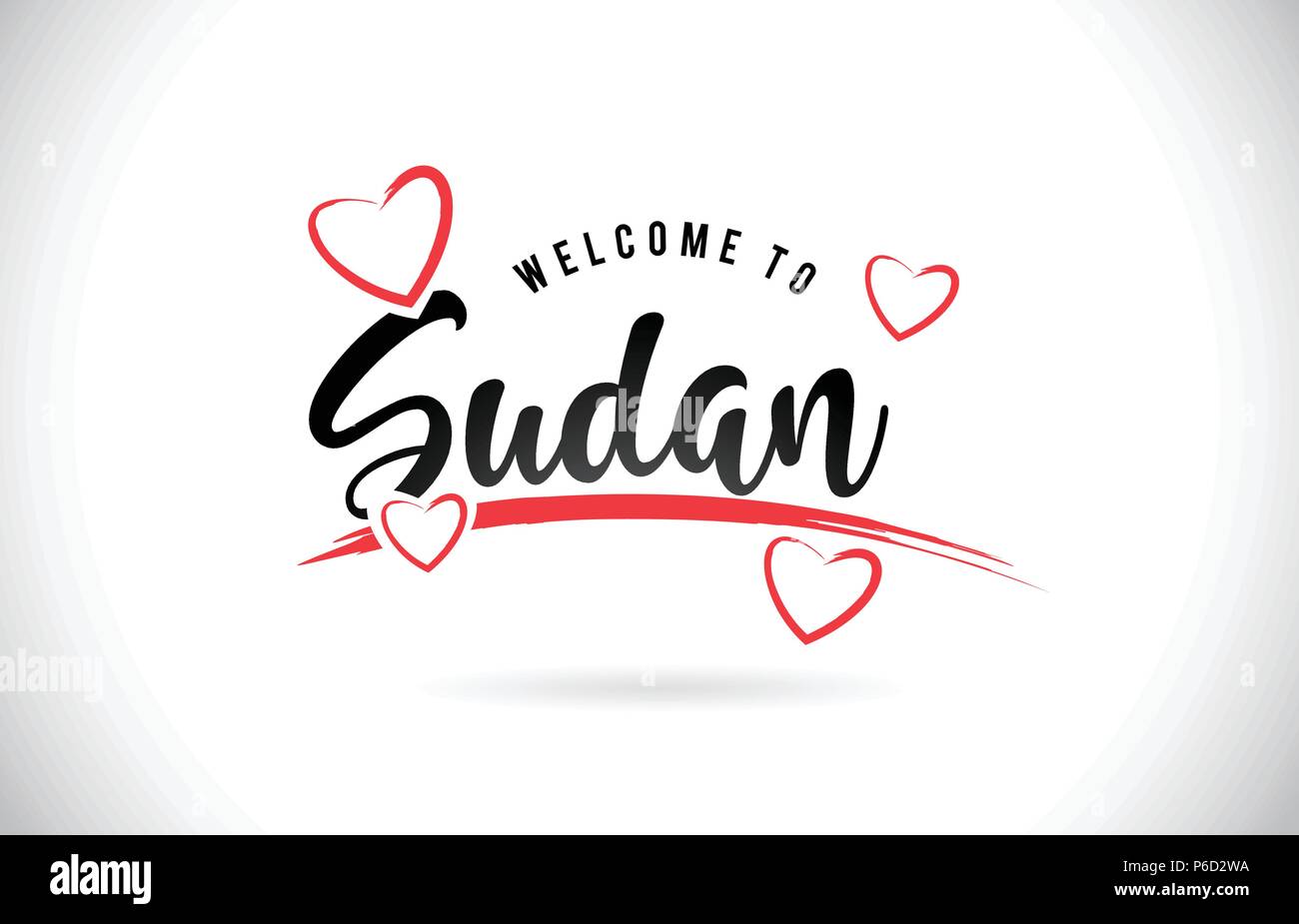 Sudan Welcome To Word Text with Handwritten Font and Red Love Hearts ...