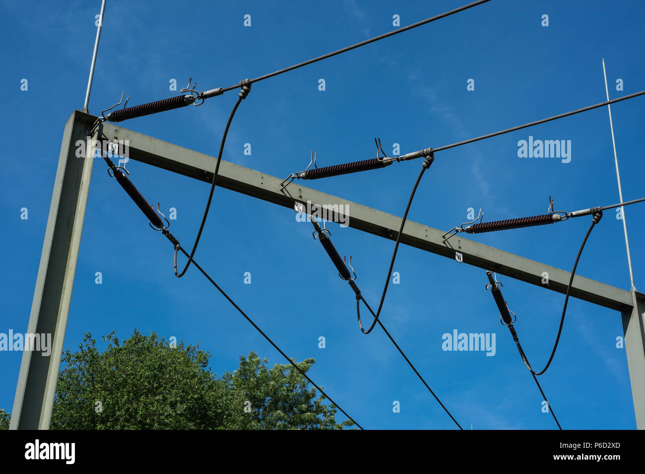 Detail Substation in nature with electricity pylons in sunny weather ...