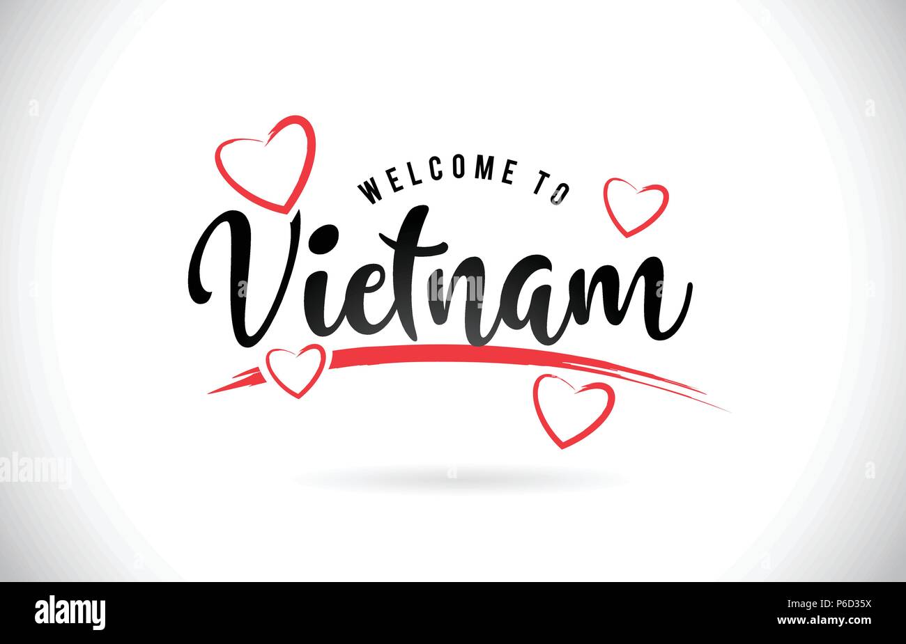 Vietnam Welcome To Word Text with Handwritten Font and Red Love Hearts ...