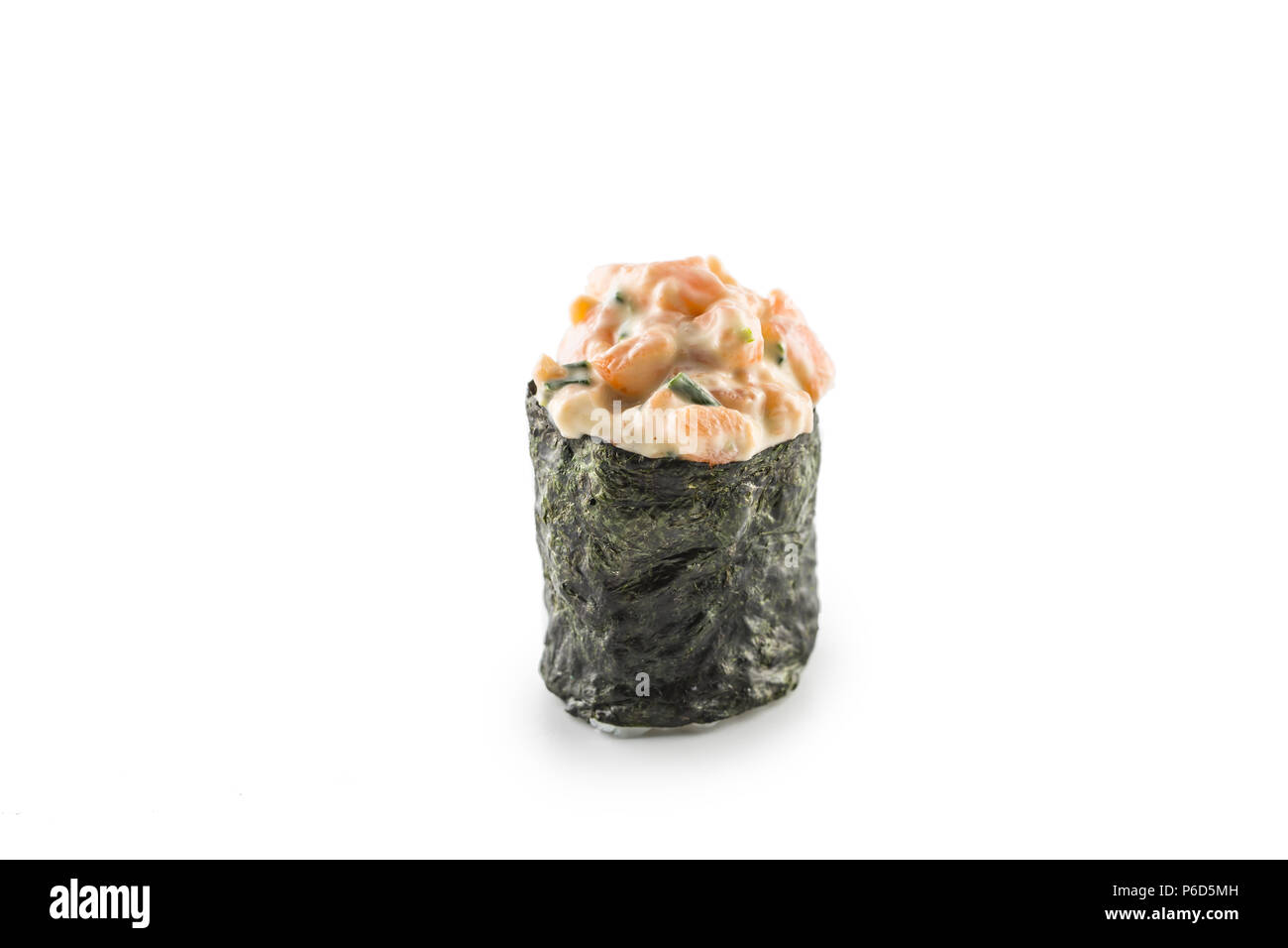 Gunkan sushi with salmon salad japanese traditioanl food isolated on ...
