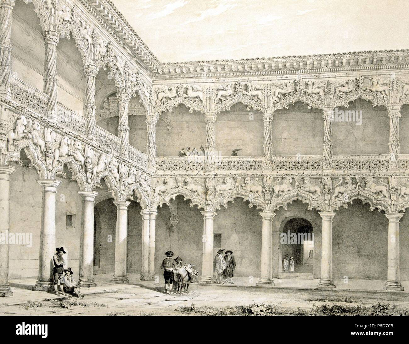 GUADALAJARA. PALACIO DUQUE DEL INFANTADO. PATIO DEL PALACIO. GRABADO DE ...