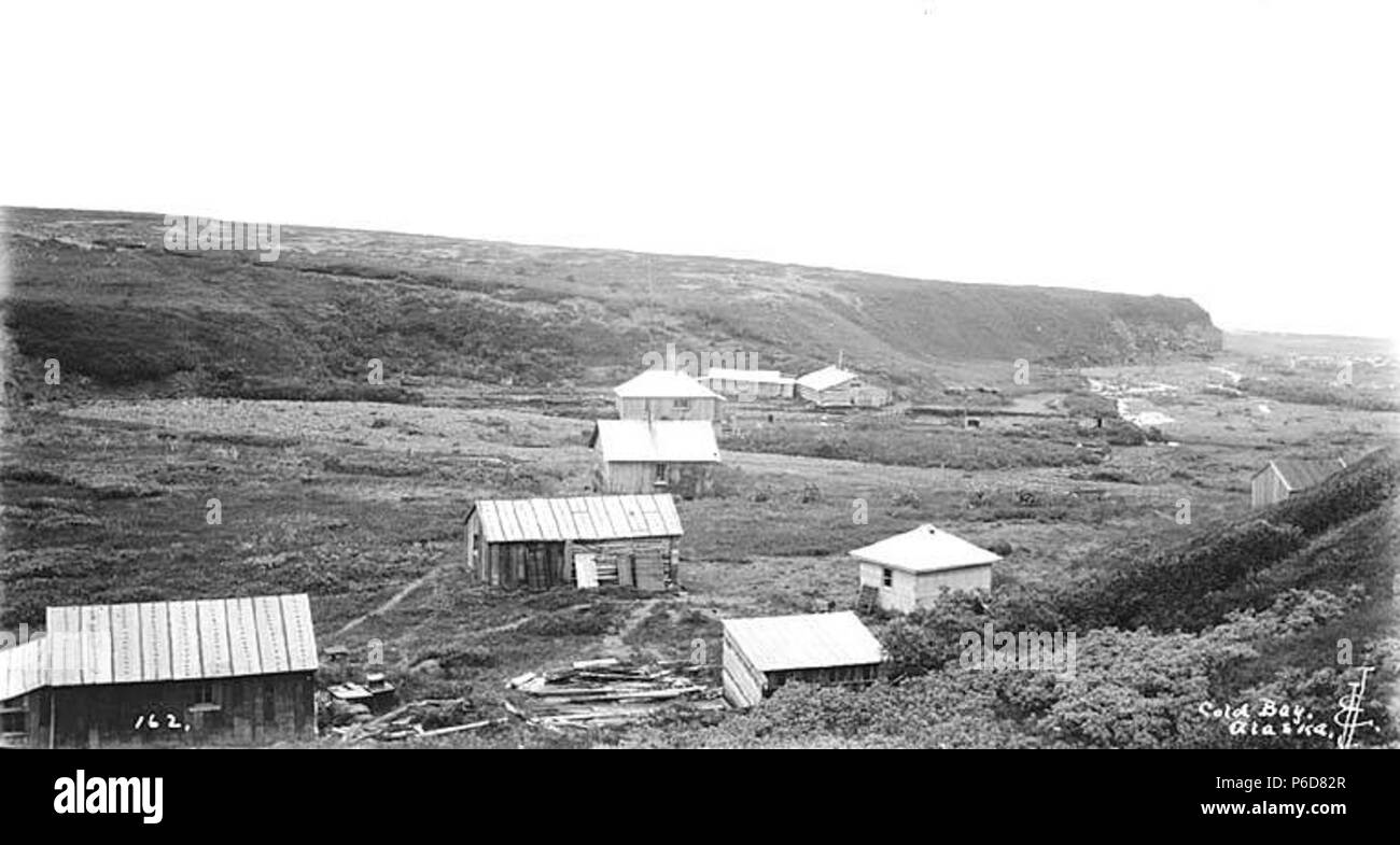. English: Village at Cold Bay, ca. 1912 . English: Caption on image ...